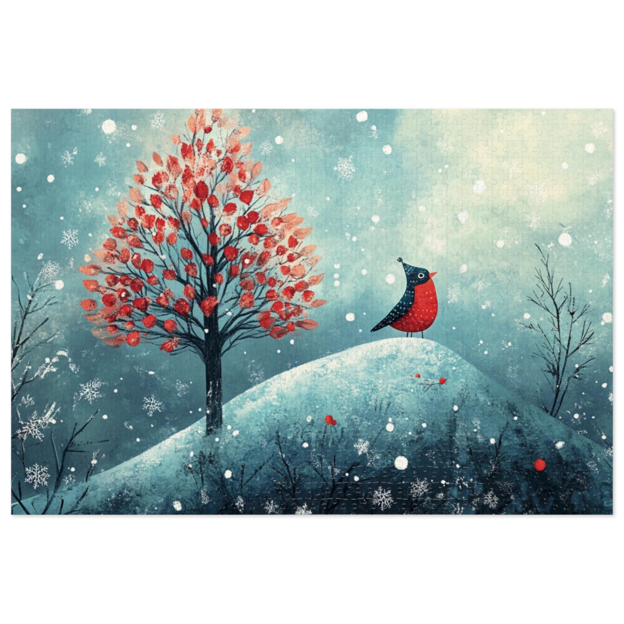 Jigsaw Puzzle With Tin:whimsical Winter Bird and Tree Scene 1000 or 200 ...