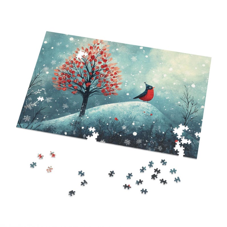Jigsaw Puzzle With Tin:whimsical Winter Bird and Tree Scene 1000 or 200 ...