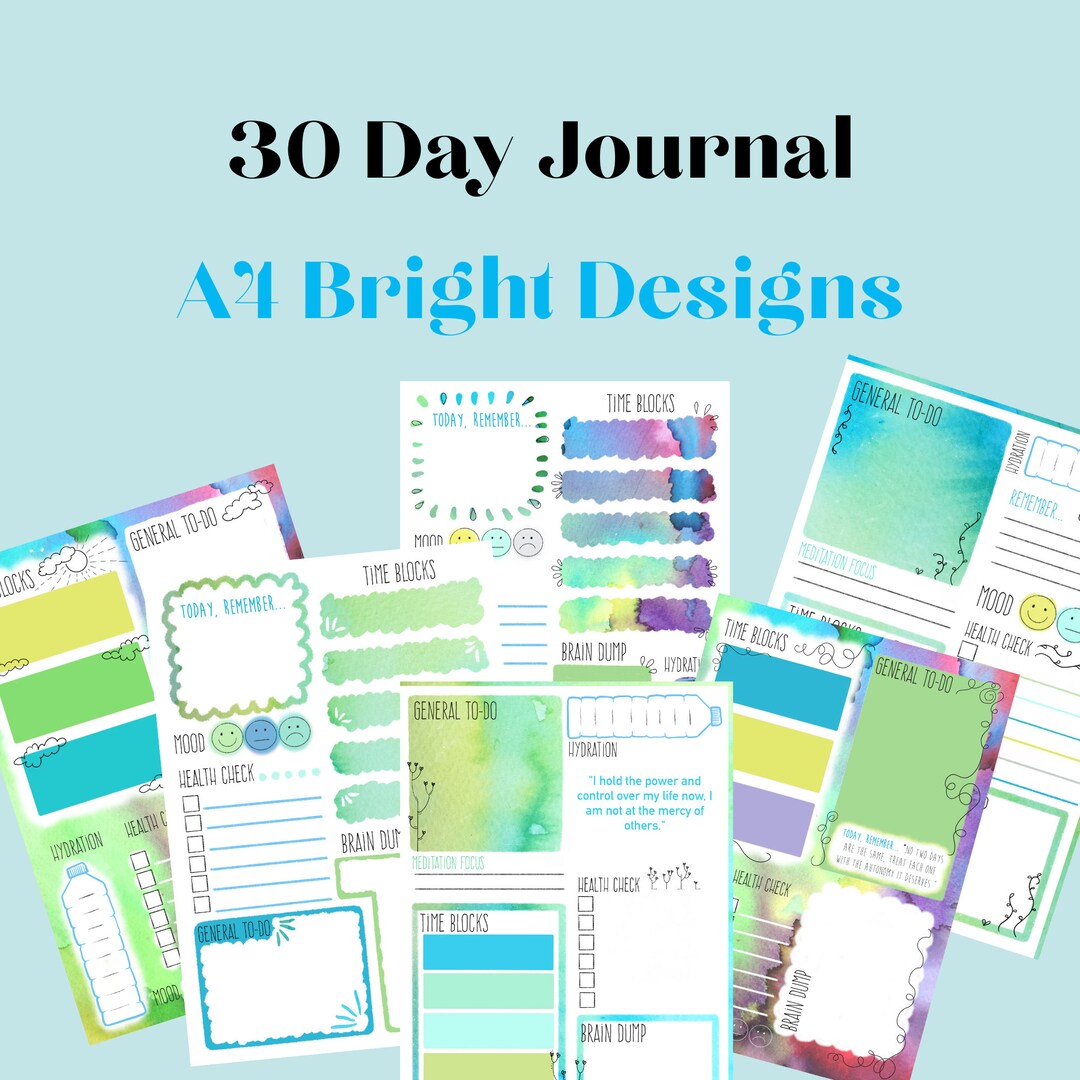 30 Day Bright Mindfulness Journal Pages, Brain Dump Book or ...