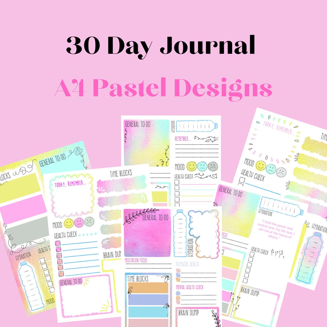 30 Day Pastel Mindfulness Journal Pages, Brain Dump Book or ...