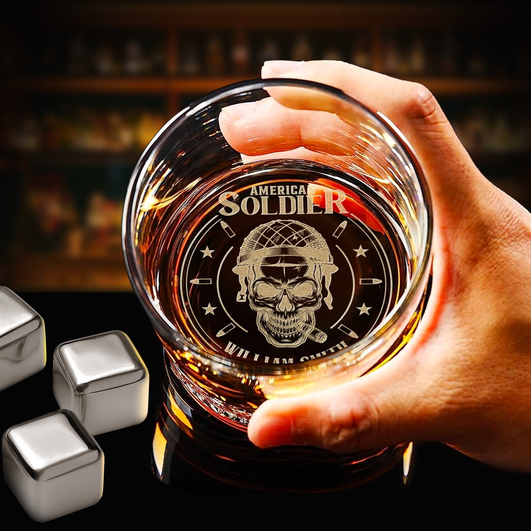 Custom American Soldier Whiskey Glass - Custom US ARMY Rock Glass for ...