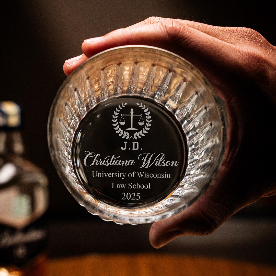 Custom Law Degree Graduation Whiskey Glass - Personalized Grad Gift for ...