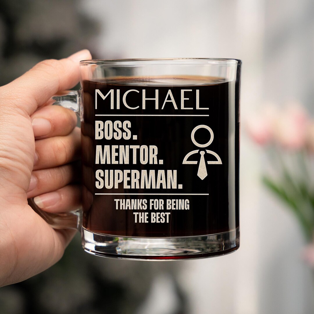 Custom Funny Coworker Coffee Glass Boss Mentor Superman Coffee Mug Gift ...