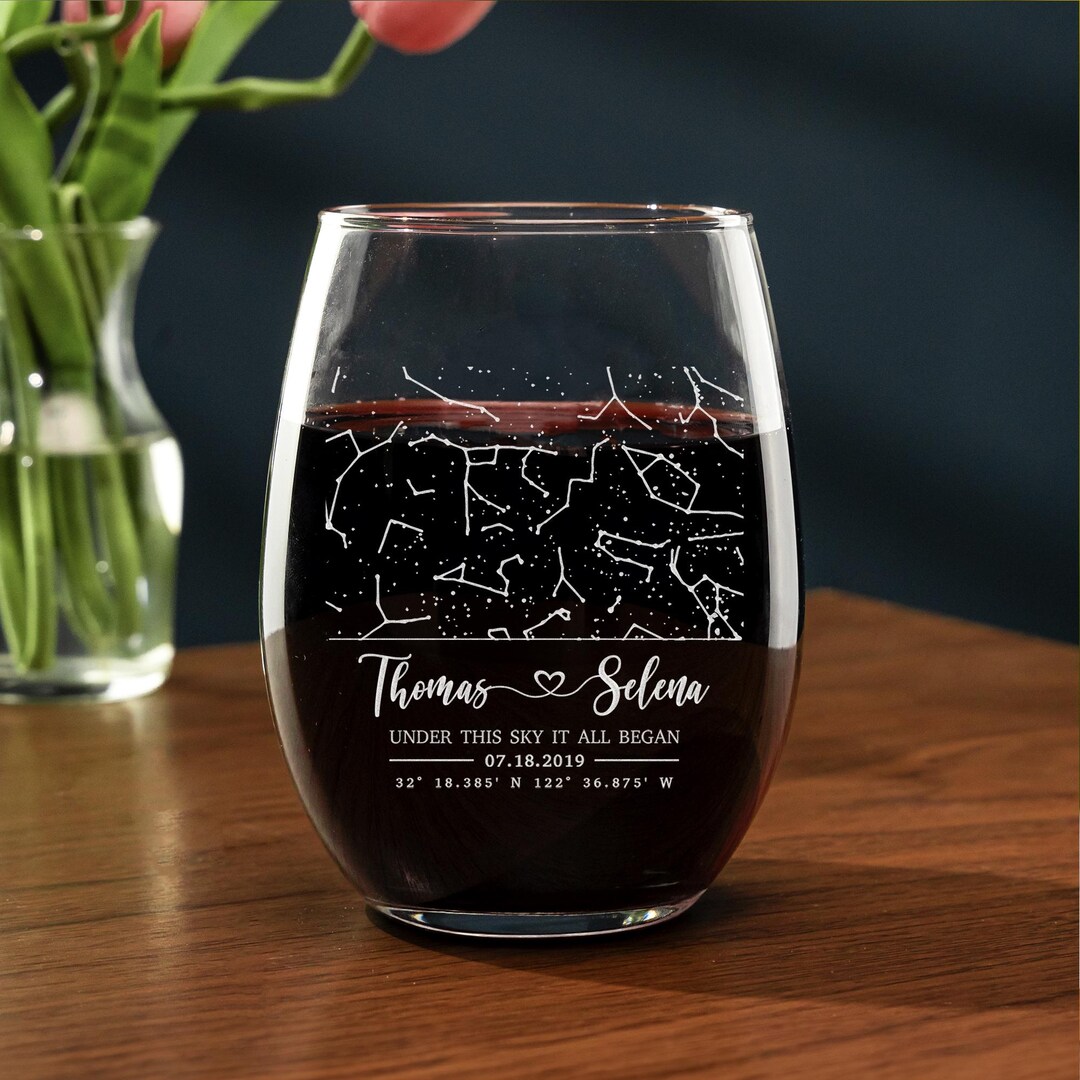 Custom Star Map by Date Wine Glass, Personalized Engagement Gift for ...