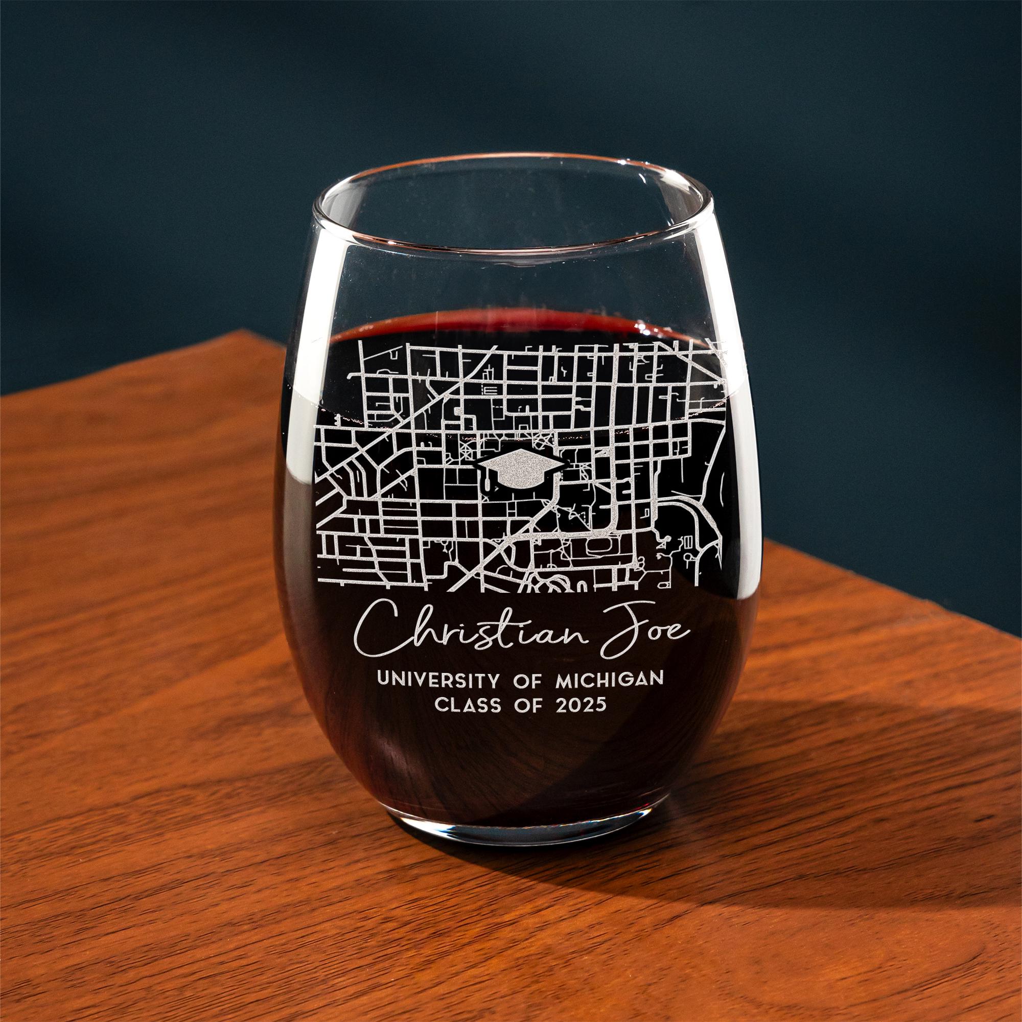 Custom College Map Graduation Wine Glass - Personalized University Map ...