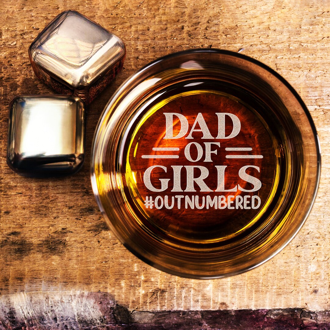 Engraved Outnumbered Glass Dad of Girls Custom Funny Father's Day Gift ...