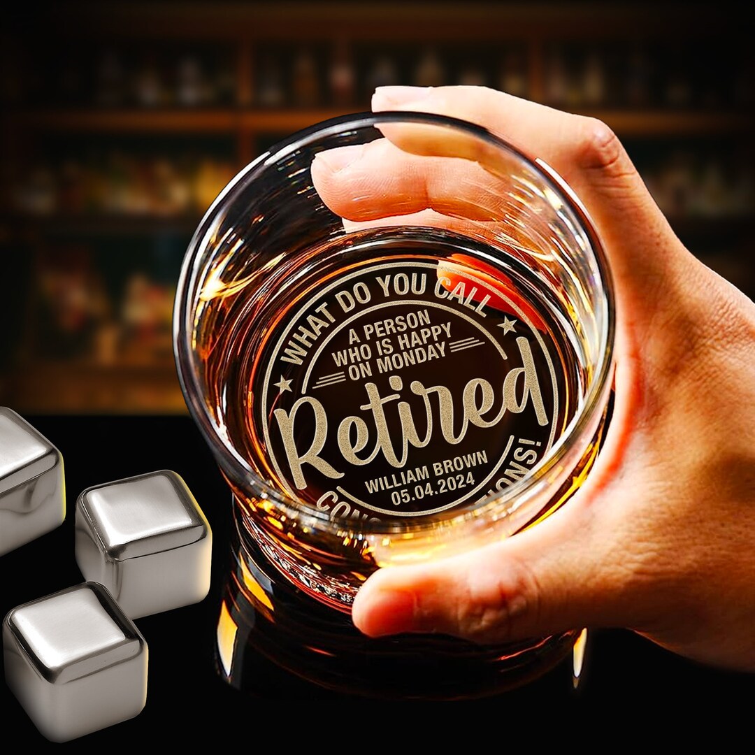 Custom Engraved Retirement Whiskey Glass - Personalized Retired Rock ...