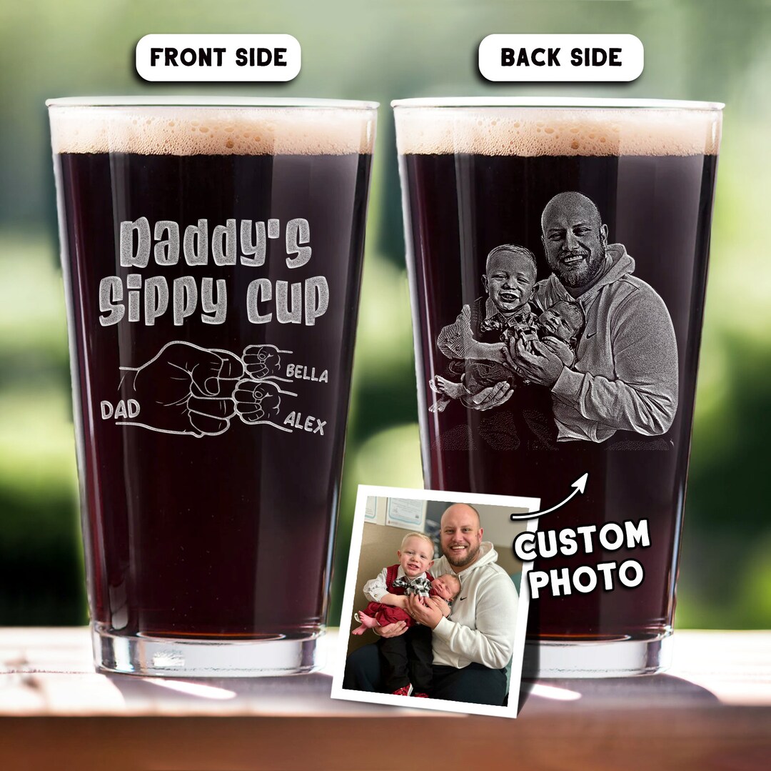 Personalized Daddy’s Sippy Cup Pint Glass With Kids Name - Custom Dad ...