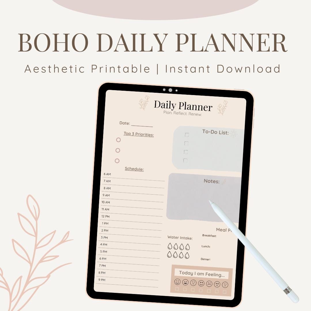 Boho Daily Planner Printable | Aesthetic Minimal Planner PDF | Digital ...