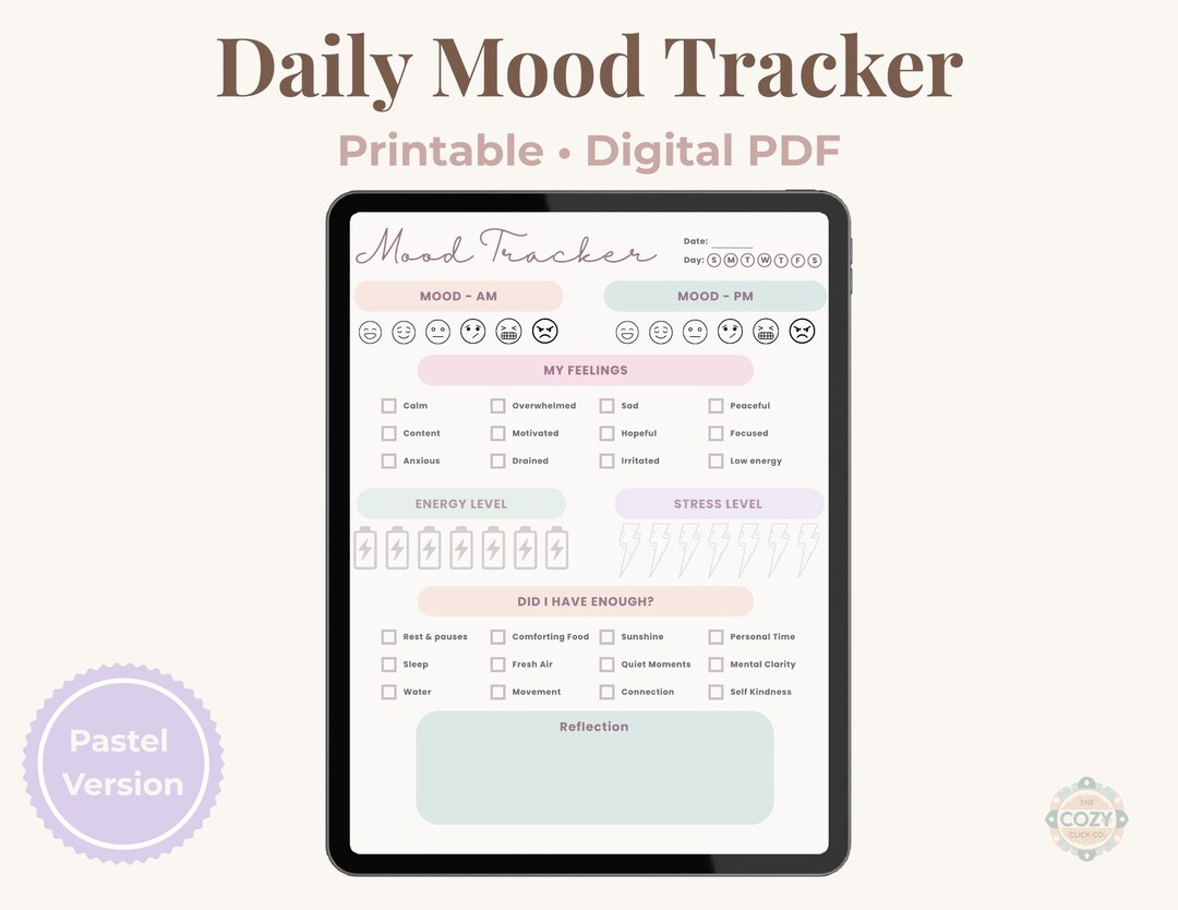 Daily Mood Tracker Printable | Pastel Mental Health Journal PDF - Etsy