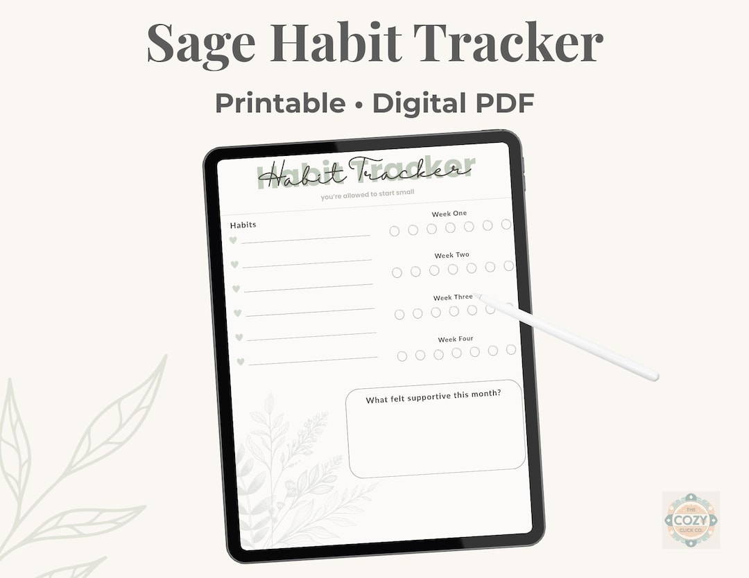 Sage Habit Tracker Printable, Monthly Habit Tracker PDF, Calm Botanical ...