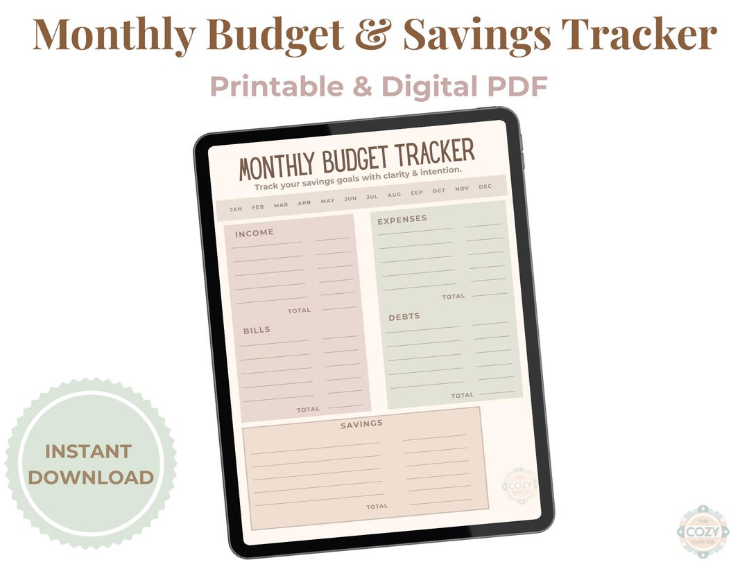 Monthly Budget & Savings Tracker Printable | Cozy Neutral Budget ...