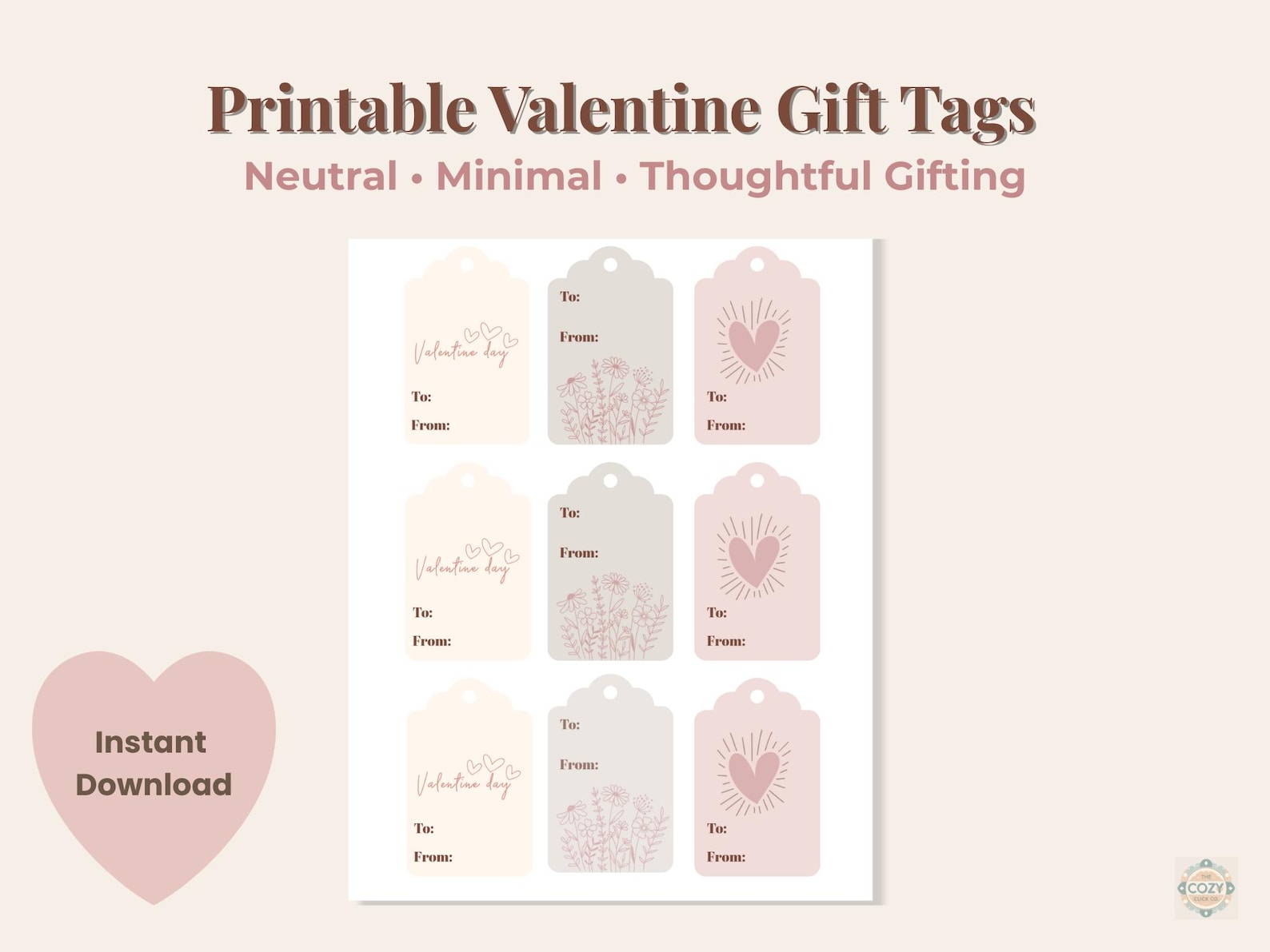 Printable Valentine Gift Tags | Neutral Minimal Gift Tags | Simple ...