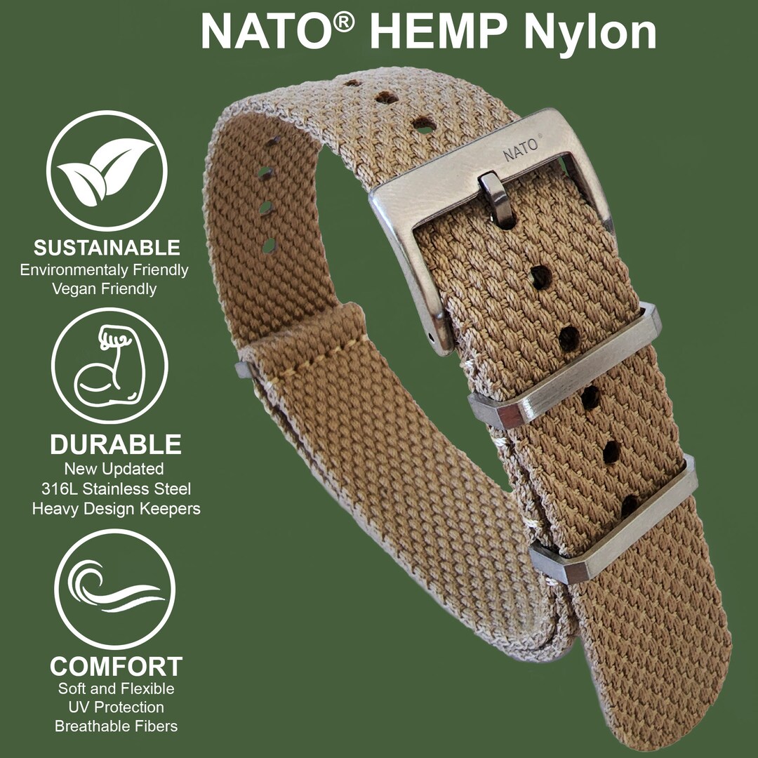 NATO® Nylon Hemp Eco Friendly Heavy Watch Strap Breathable Ultra Soft ...