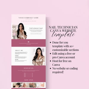 Nail Tech Canva Website Template, One-page Nail Technician Website ...