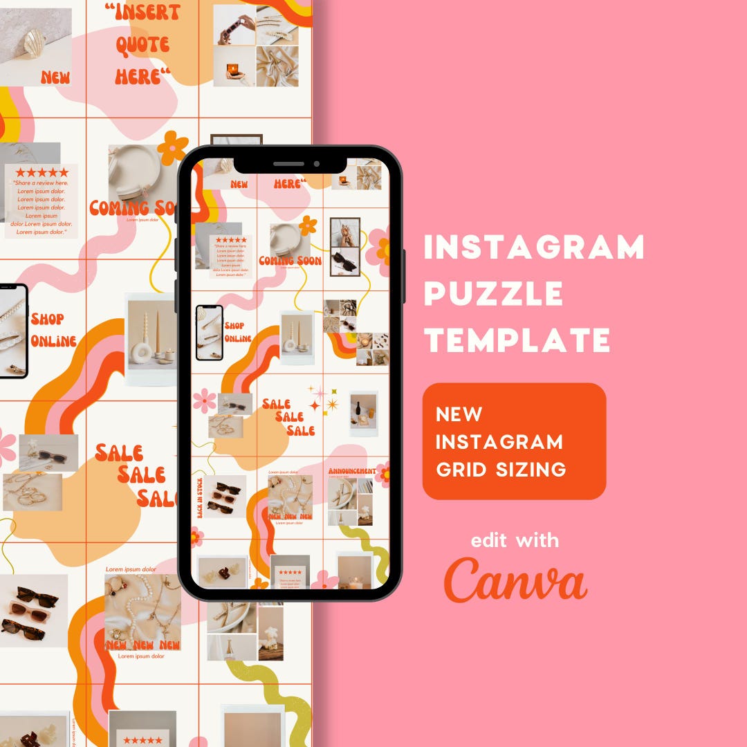 Instagram Puzzle Template Retro | IG Puzzle Grid | Retro Pink Colorful ...