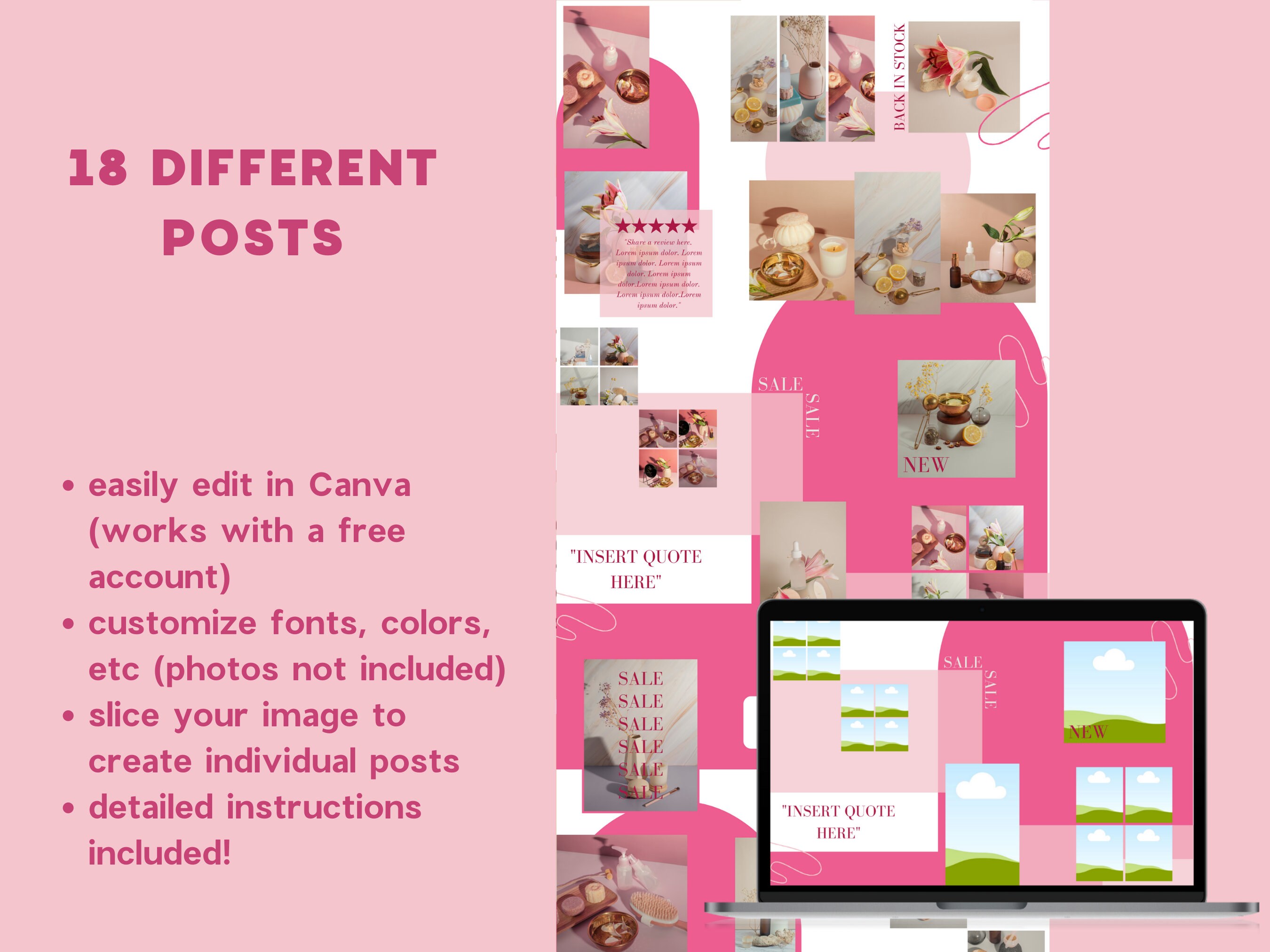 Instagram Puzzle Template Pink IG Puzzle Grid Minimalist Modern Social ...