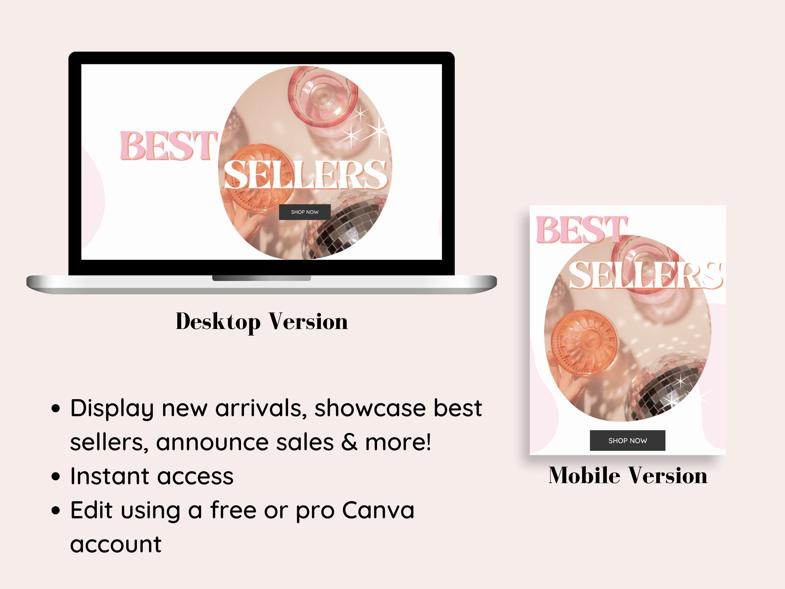 Pink Website Banners Editable Banners Shopify DIY Banners - Etsy