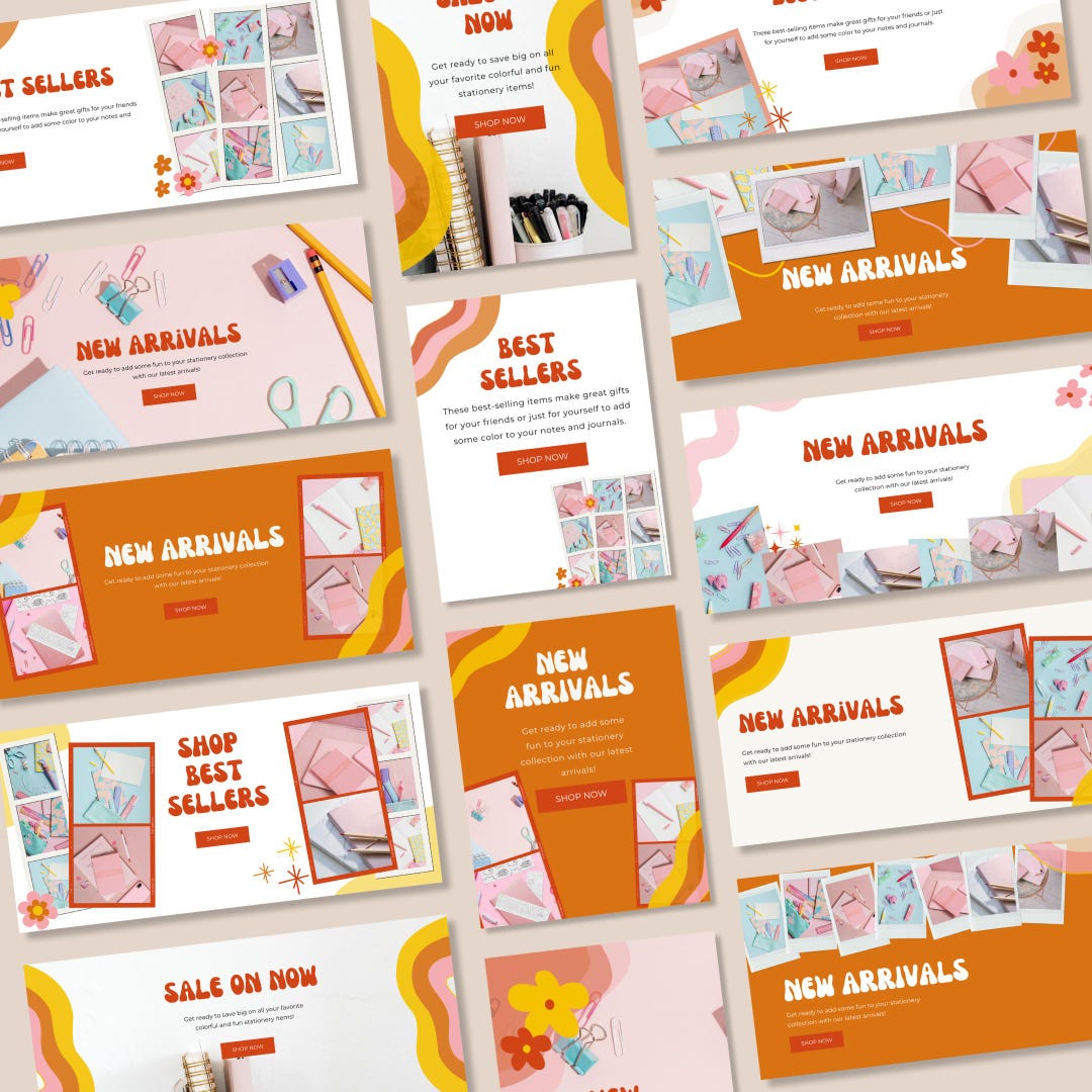 Retro Website Banners, Editable Banners Shopify, Orange DIY Banners ...