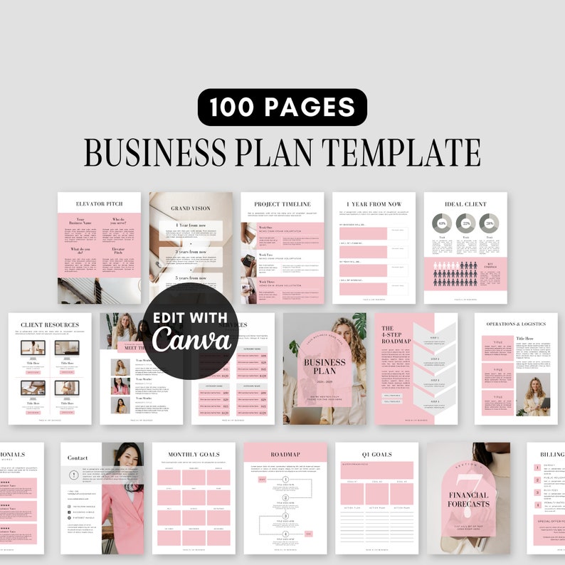 Business Plan Template, Planner for Small Business, Printable Pink ...