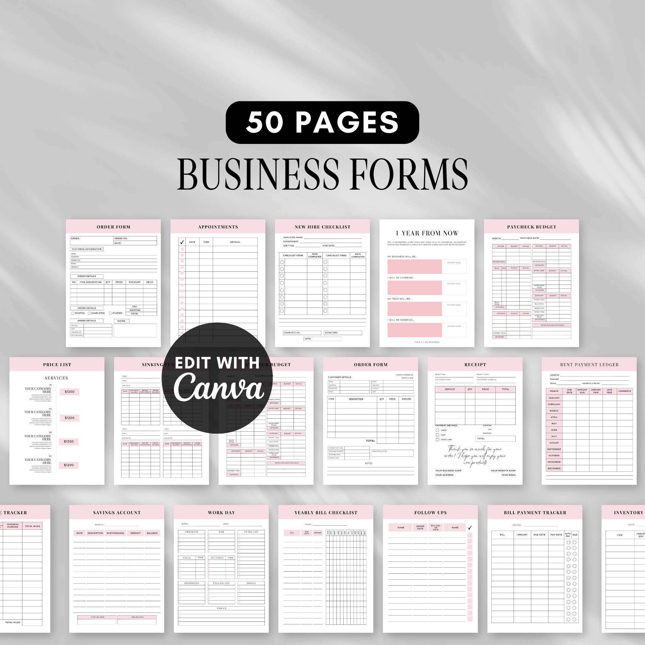 Business Forms Bundle, Order Forms, Canva Template, Printable, Editable ...