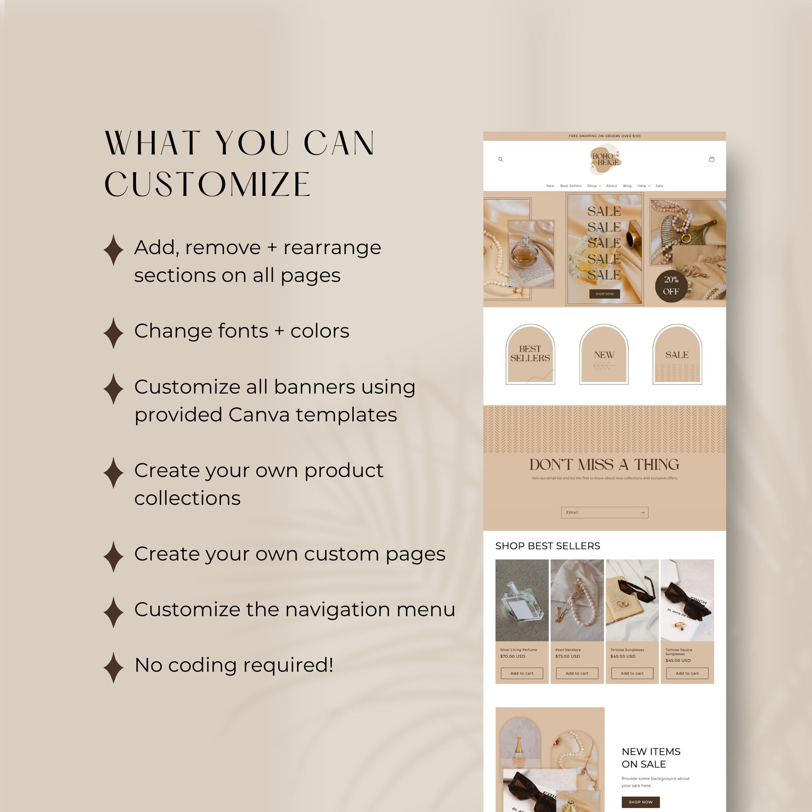 Boho Shopify Theme Template Bundle, Aesthetic Boutique Website, Canva Banners, Instagram, Email ...