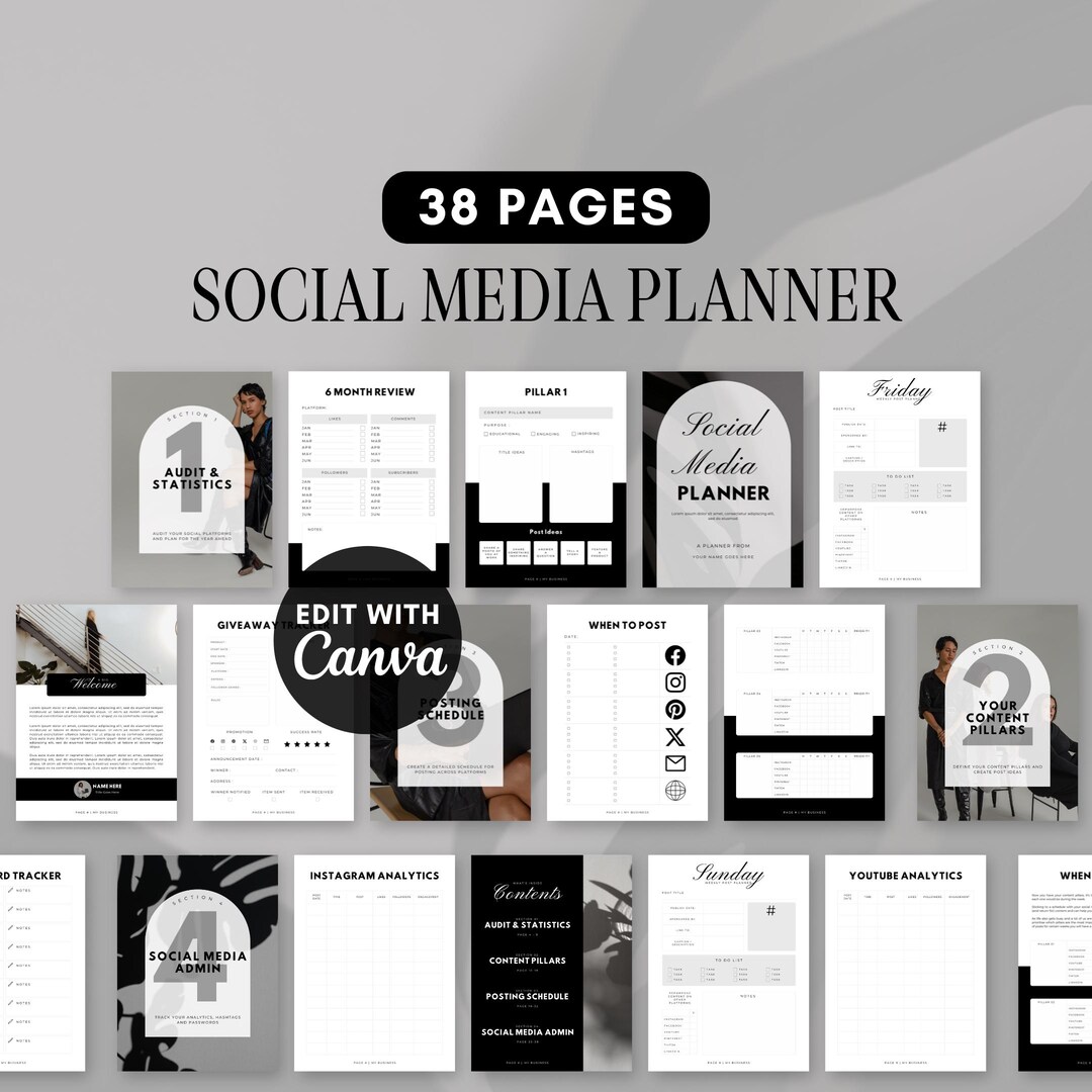 Social Media Planner, Printable Marketing Content Calendar, Social ...