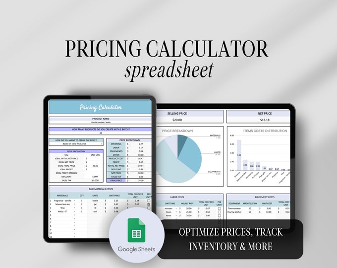Pricing Calculator Spreadsheet, Google Sheets for Small Business ...