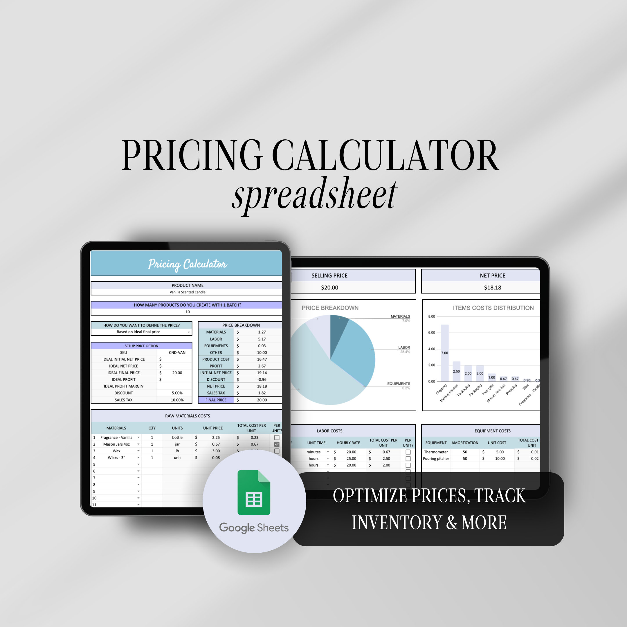 Pricing Calculator Spreadsheet, Google Sheets for Small Business ...