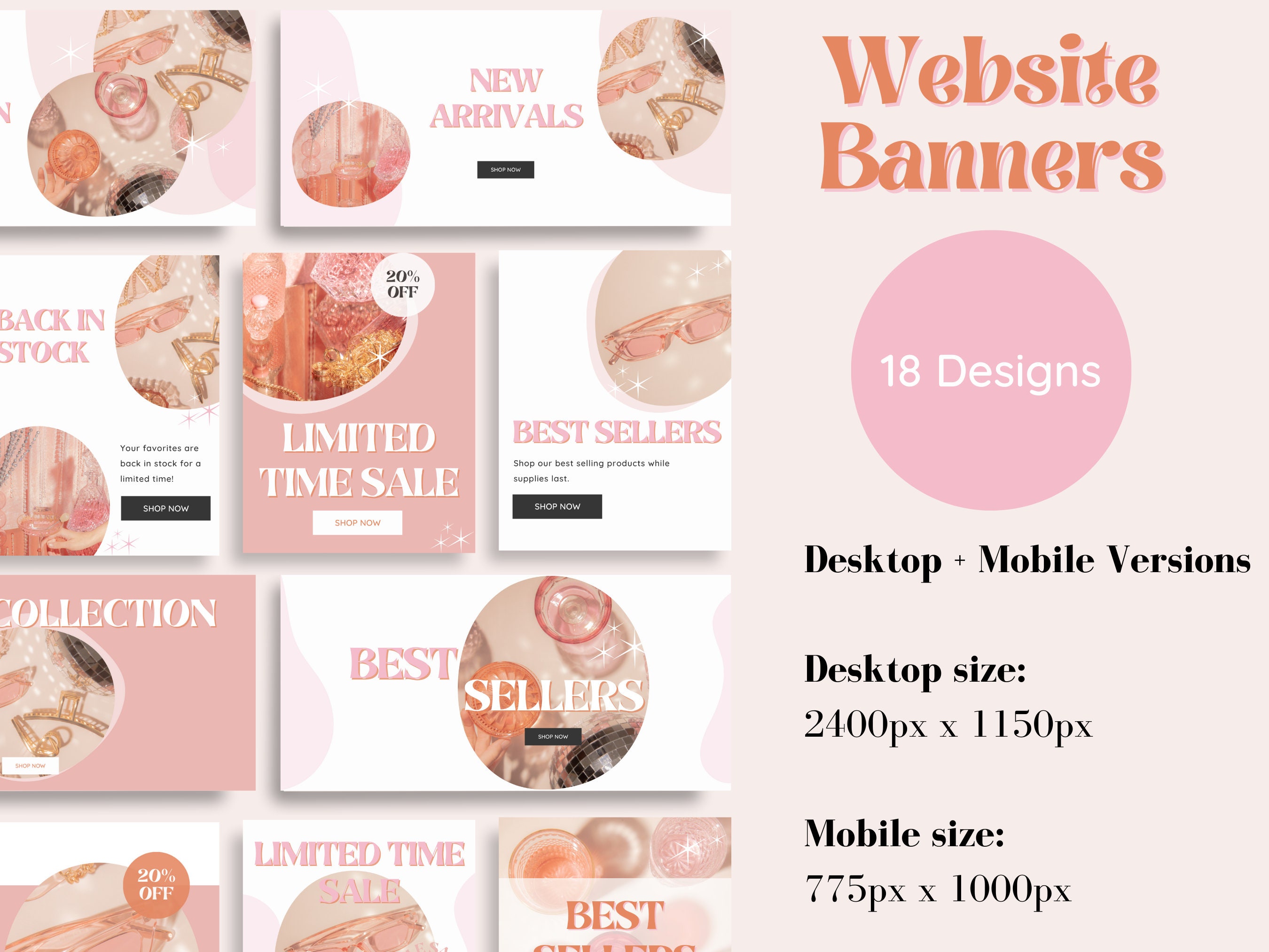 Pink Website Banners Editable Banners Shopify DIY Banners - Etsy