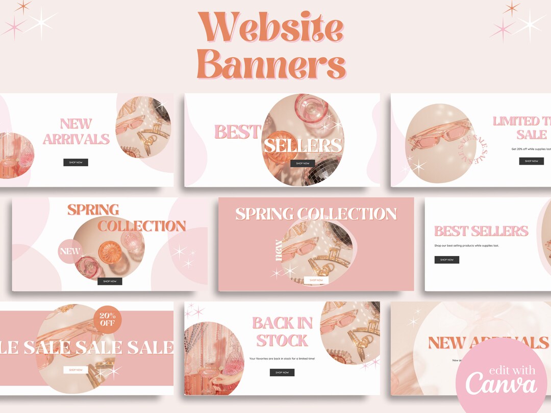 Pink Website Banners, Editable Banners Shopify, DIY Banners, Website ...