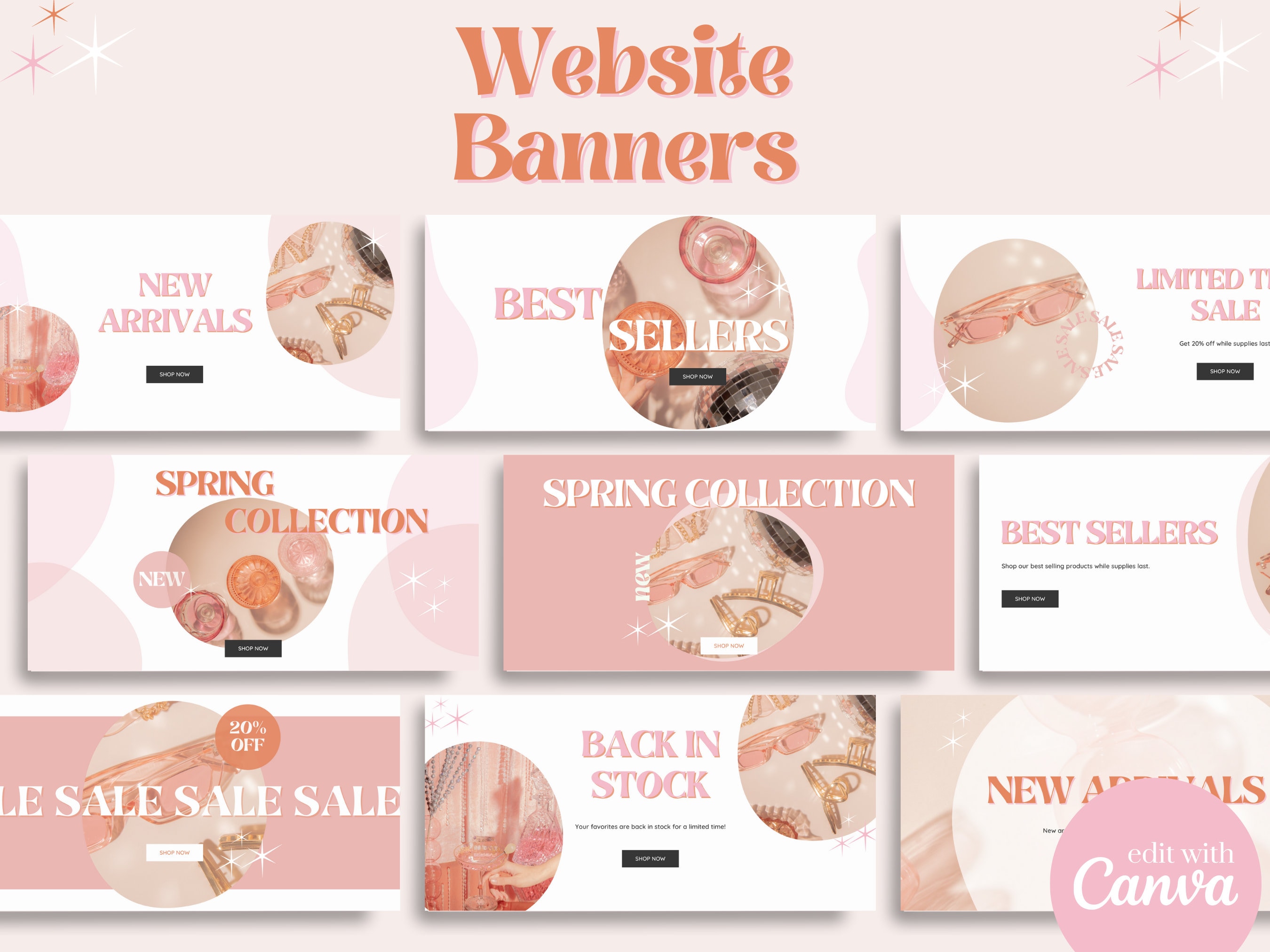 Pink Website Banners Editable Banners Shopify DIY Banners - Etsy