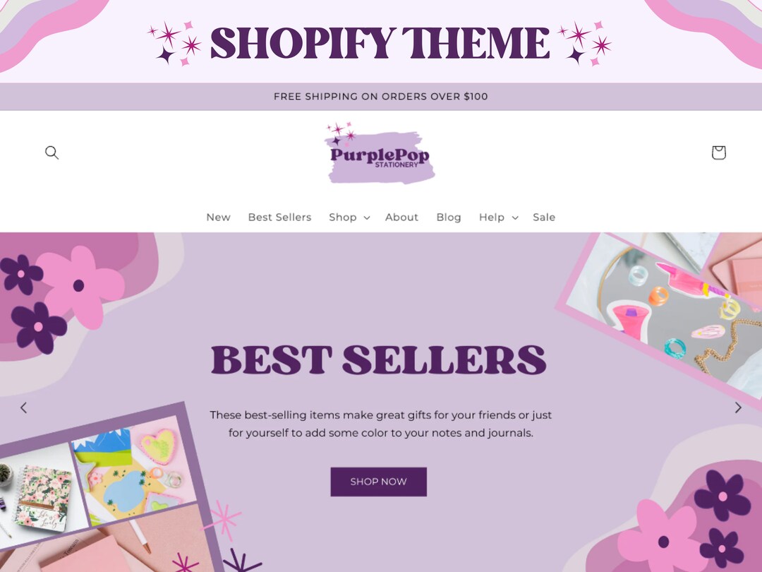 Shopify Theme, Purple Colorful Customizable Shopify Template, Editable ...
