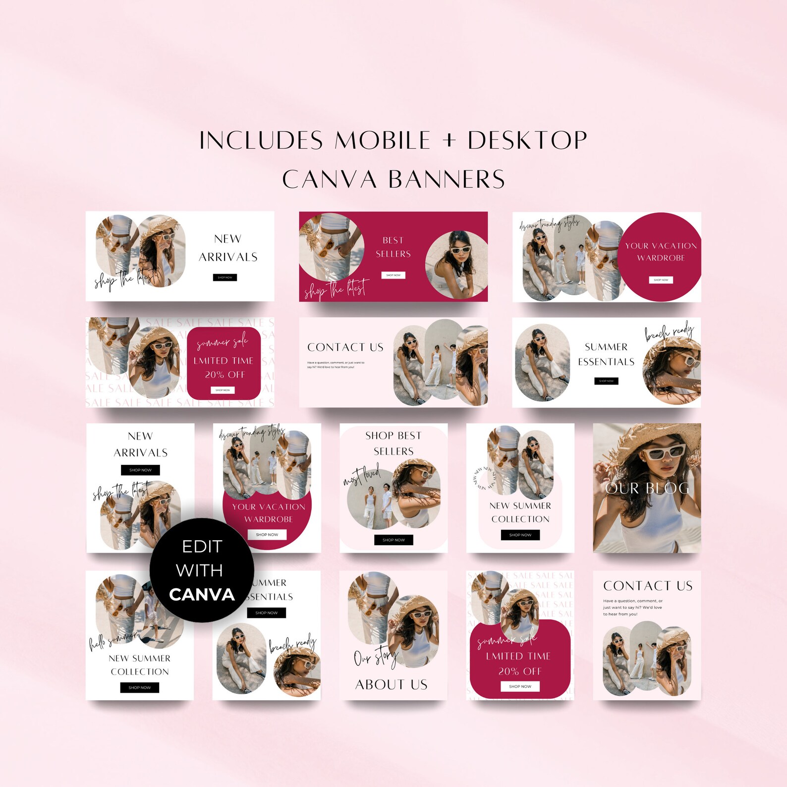 Shopify Theme Template, Aesthetic Pink Boutique Website, Customizable ...