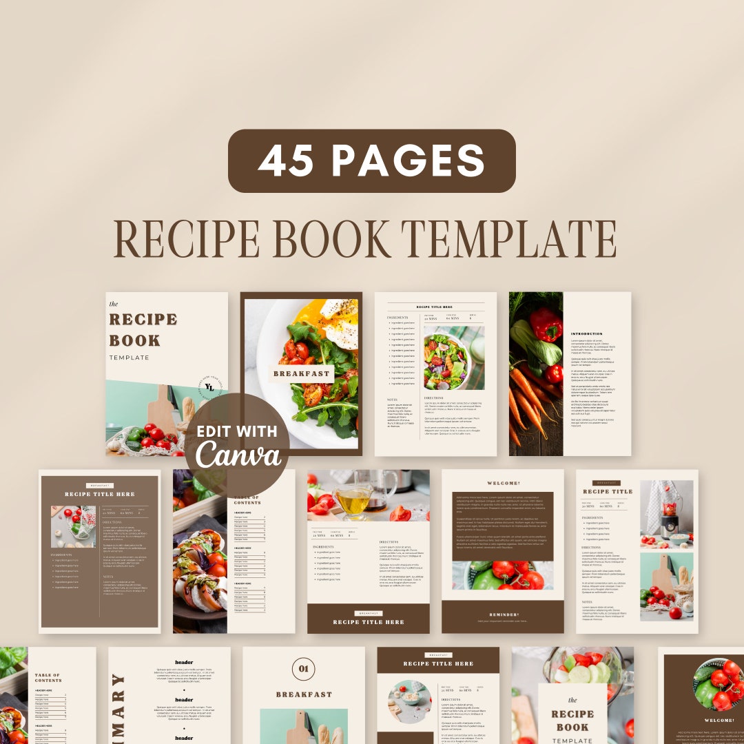 Cookbook Ebook Template Canva | 45 Pages | Digital Recipe Book Meal ...