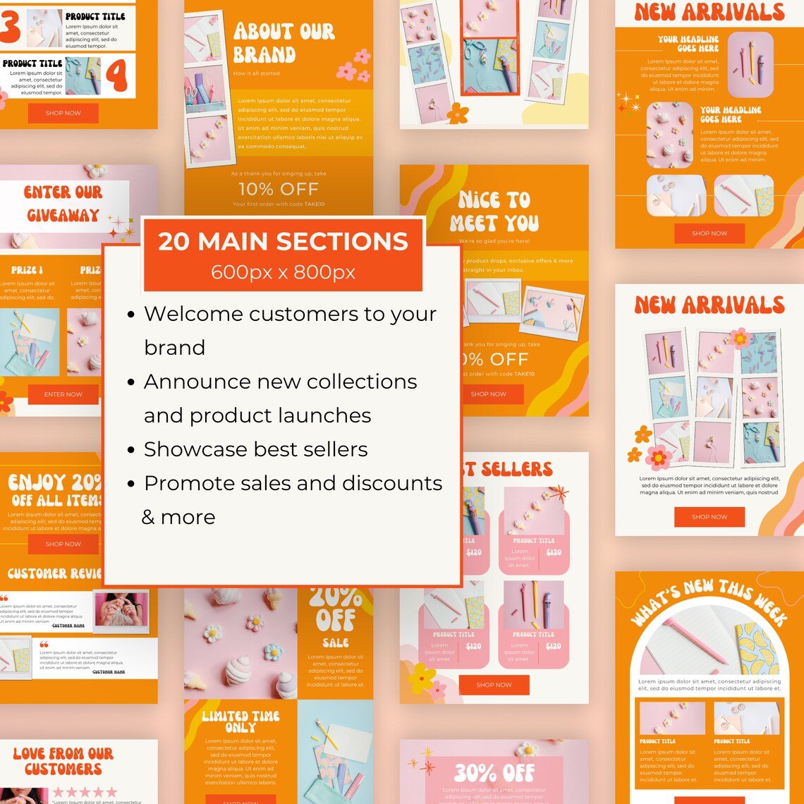 Retro Email Marketing Templates, Editable Canva Template for Fashion ...