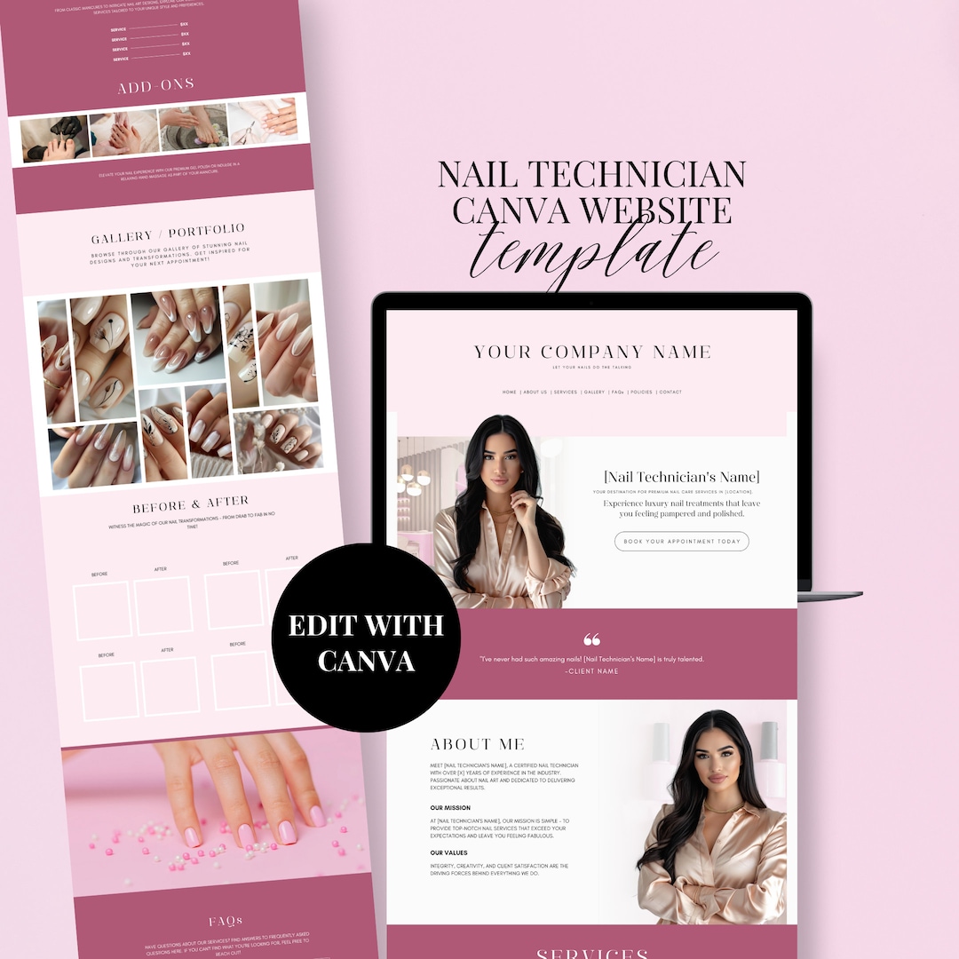 Nail Tech Canva Website Template, One-page Nail Technician Website ...
