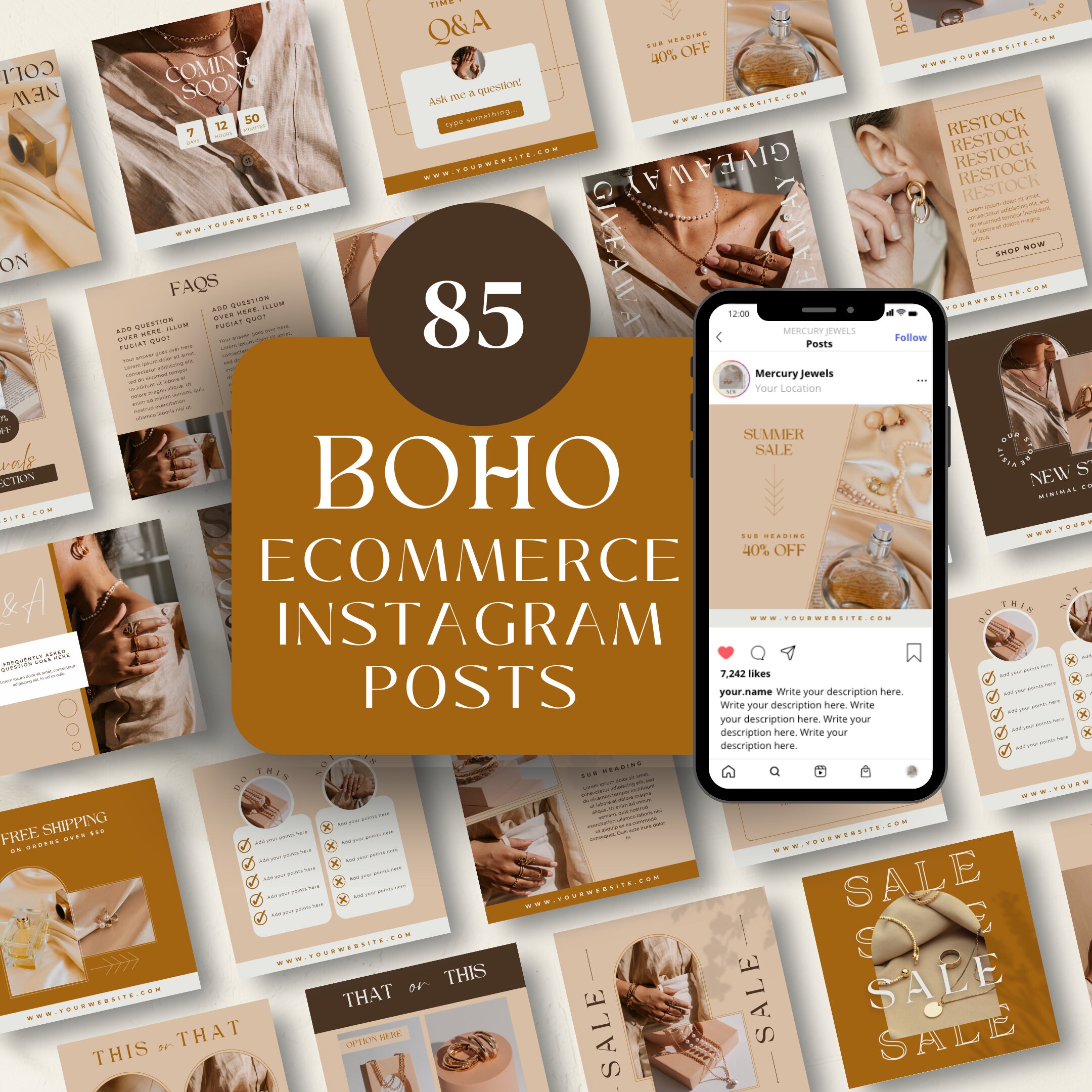 85 Boho Instagram Post Templates for Small Businesses Ecommerce Online ...