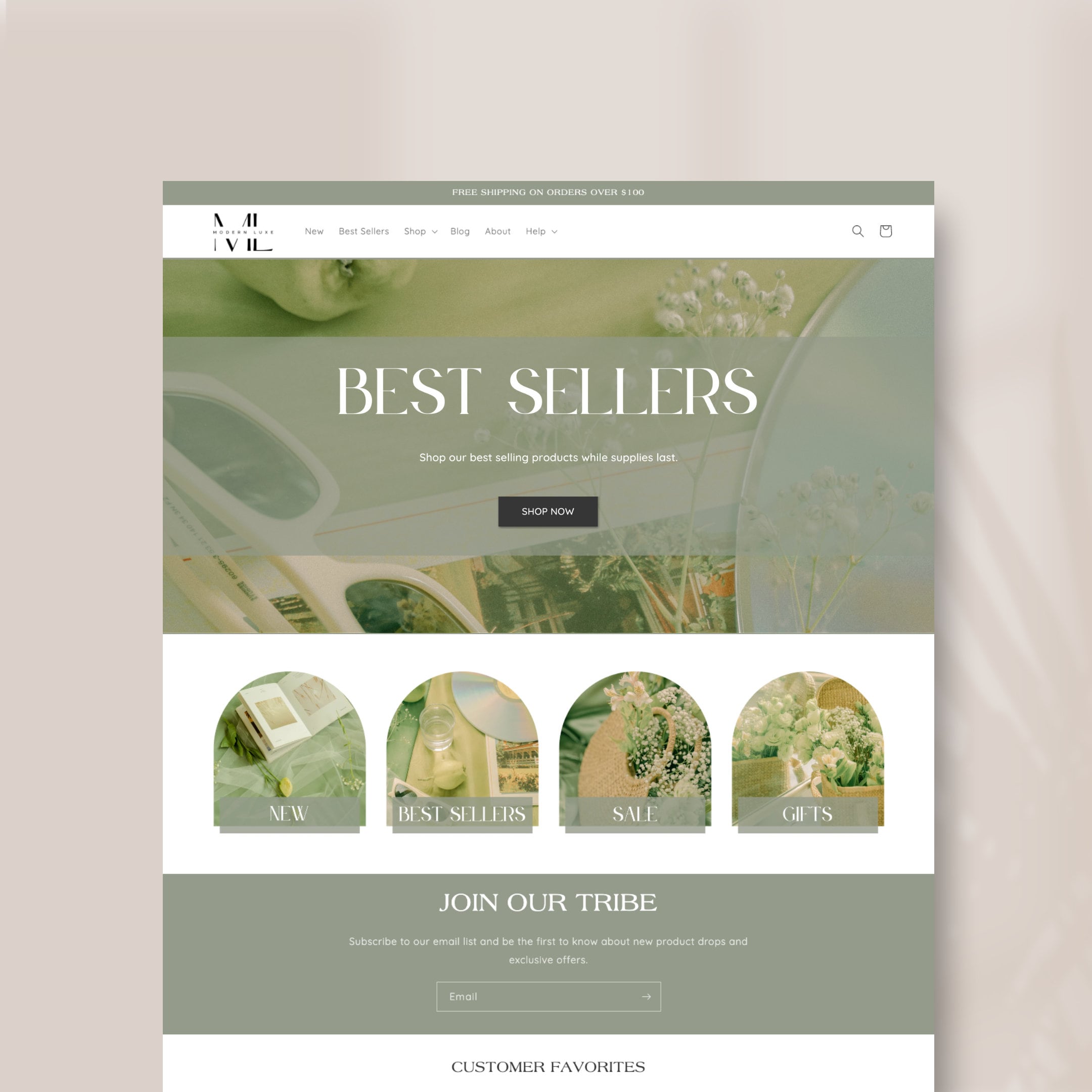 Shopify Theme Template, Green Aesthetic Shopify Boutique Website ...