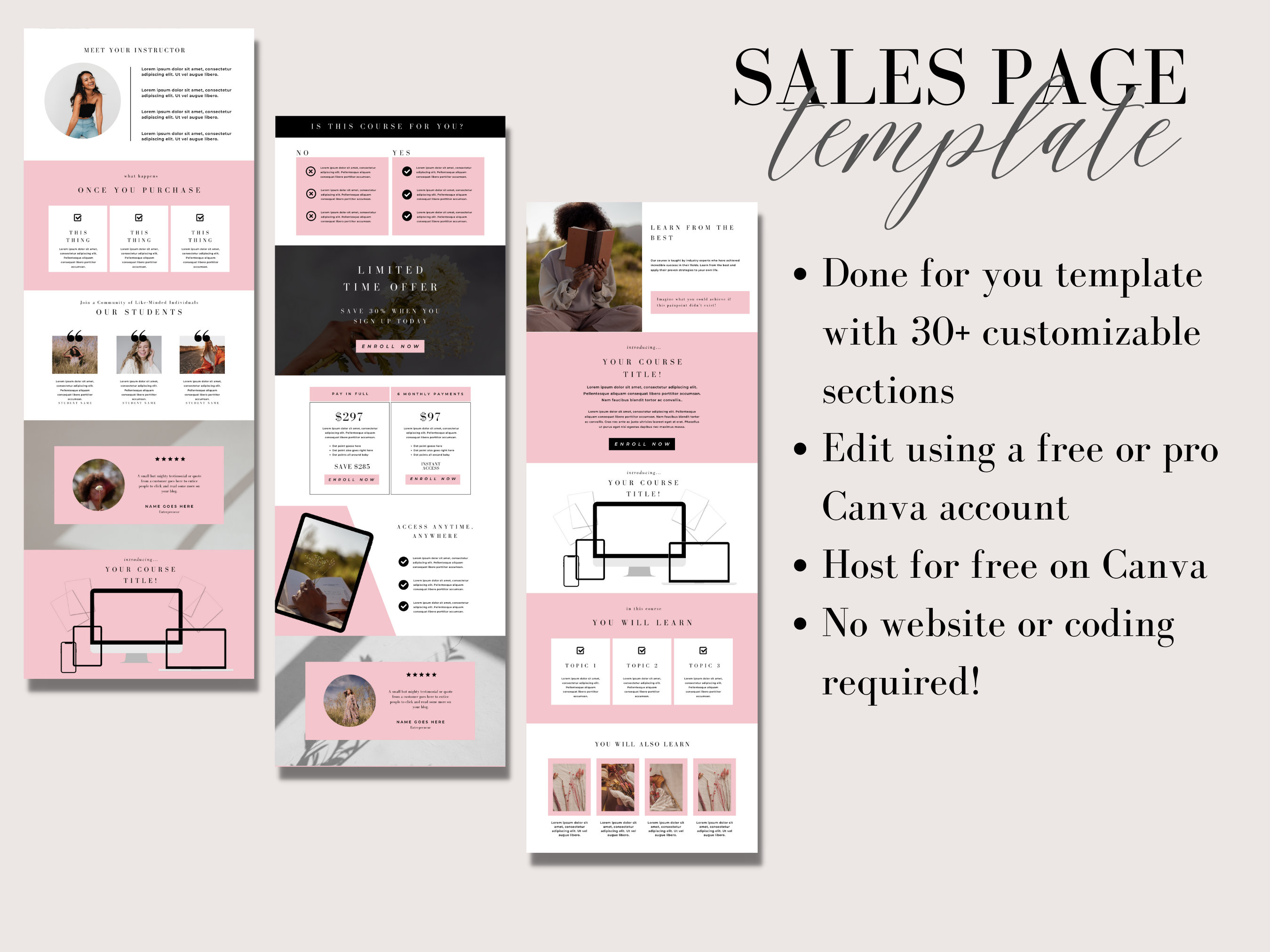 Canva Sales Page Template | Coaching Course Landing Page | Landing Page ...