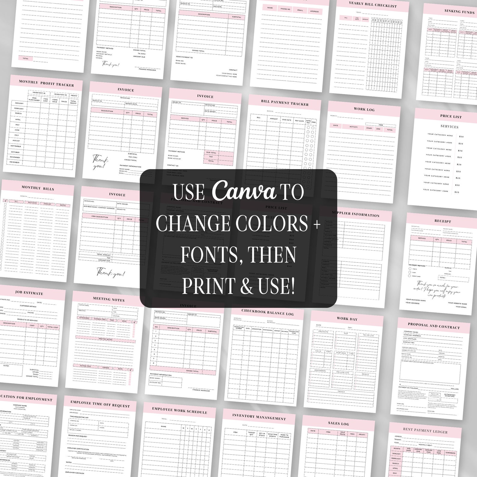 Business Forms Bundle, Order Forms, Canva Template, Printable, Editable ...