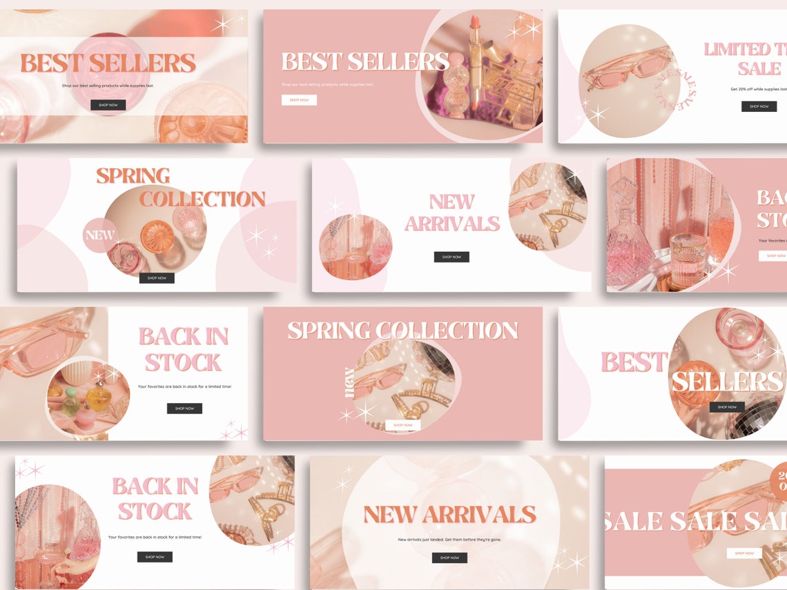 Pink Website Banners Editable Banners Shopify DIY Banners - Etsy