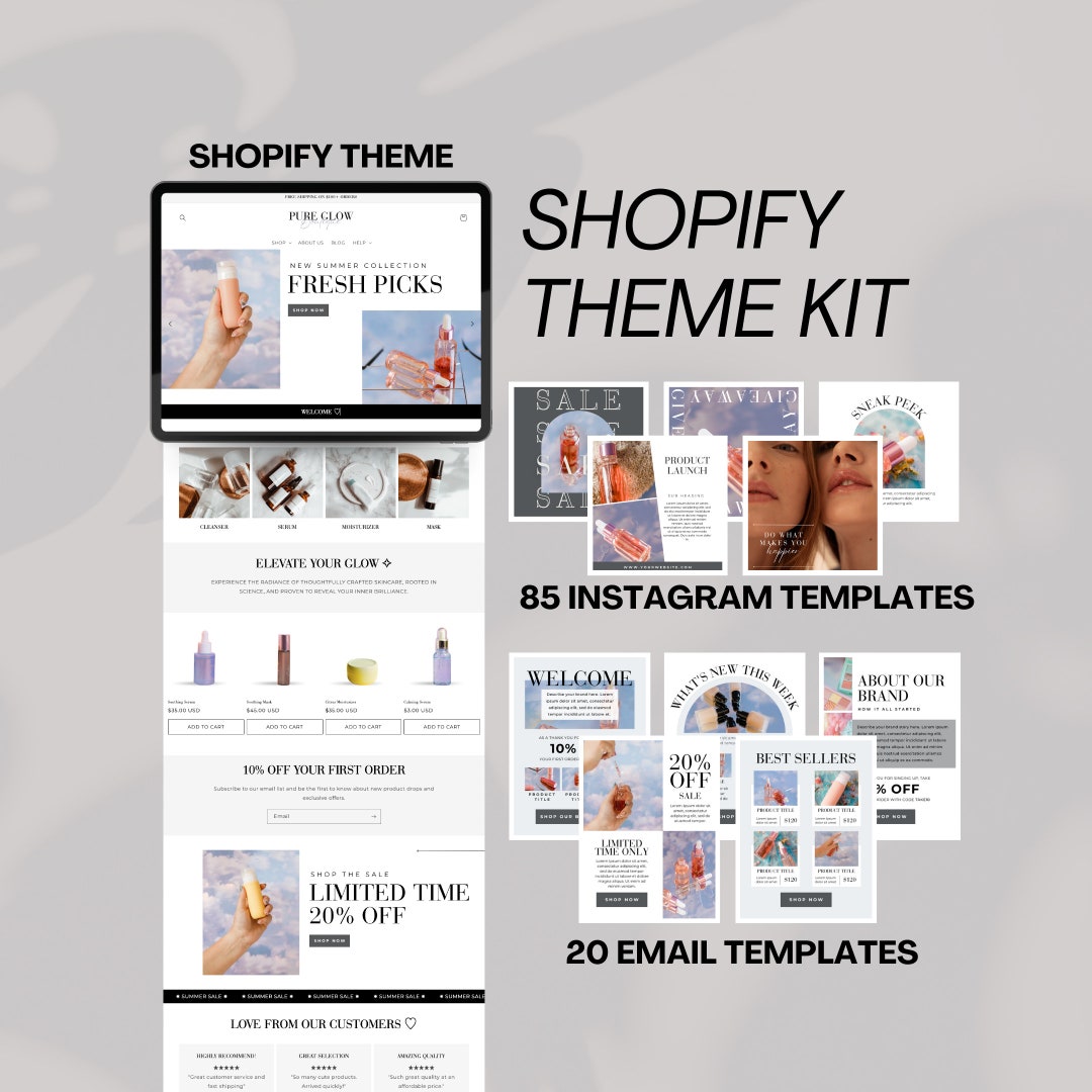 Shopify Theme Kit Minimalist, Aesthetic Luxury Website Design Bundle, Luxe Skincare Boutique ...