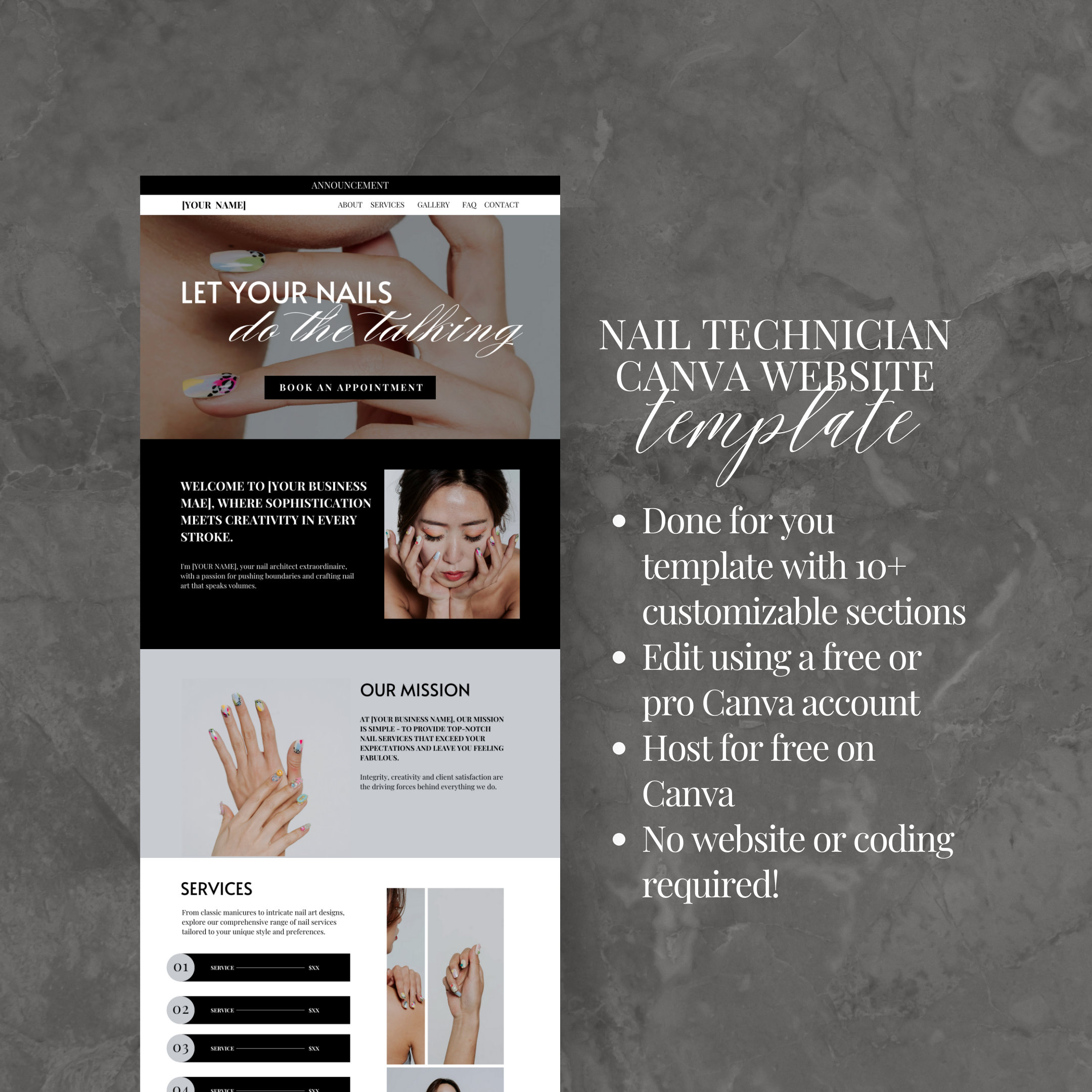Nail Tech Canva Website Template, One-page Nail Technician Website ...
