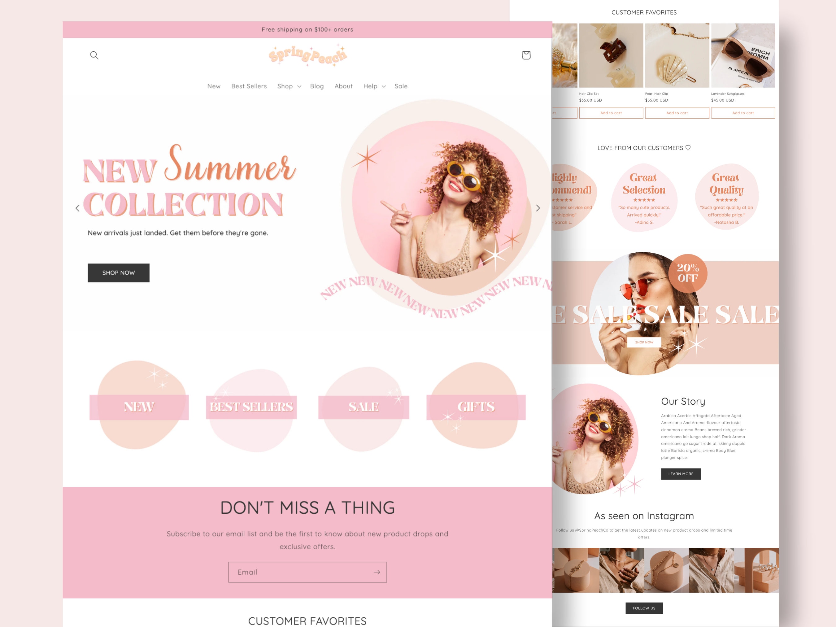Pink Shopify Theme Template, Aesthetic Shopify Boutique Website ...