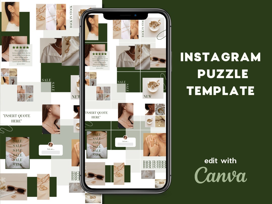 Instagram Puzzle Template Green | IG Puzzle Grid | Green Minimalist ...