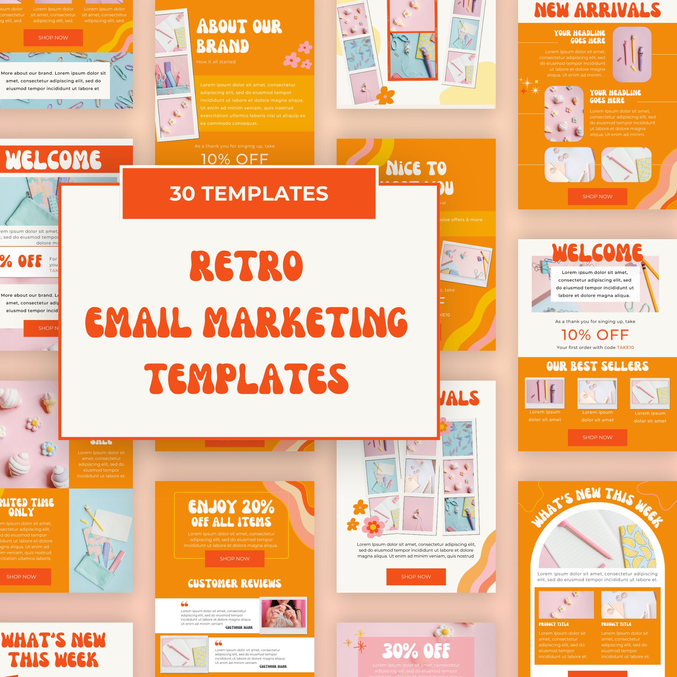 Retro Email Marketing Templates, Editable Canva Template for Fashion ...