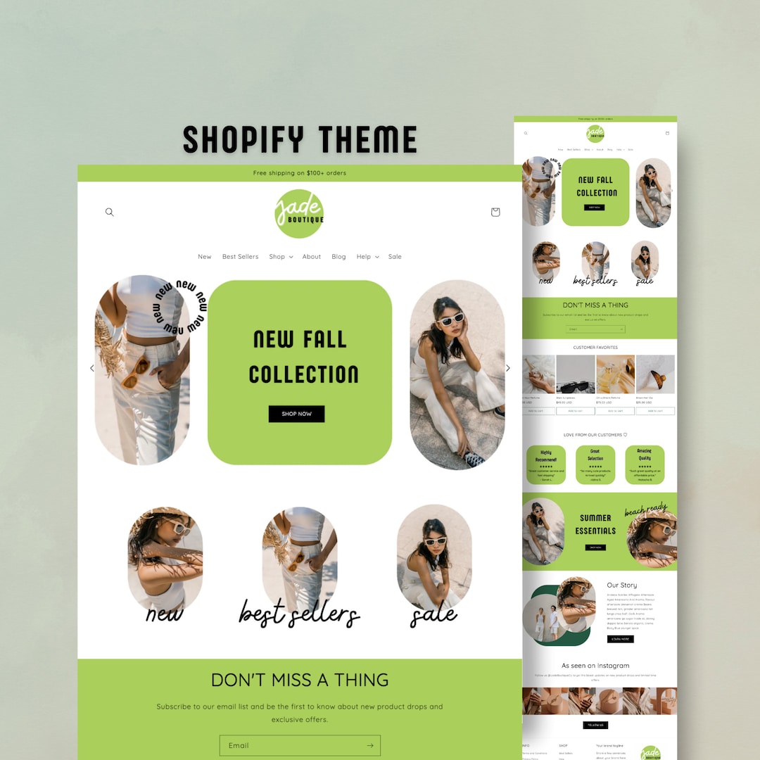 Green Shopify Theme Template Aesthetic Shopify Boutique - Etsy