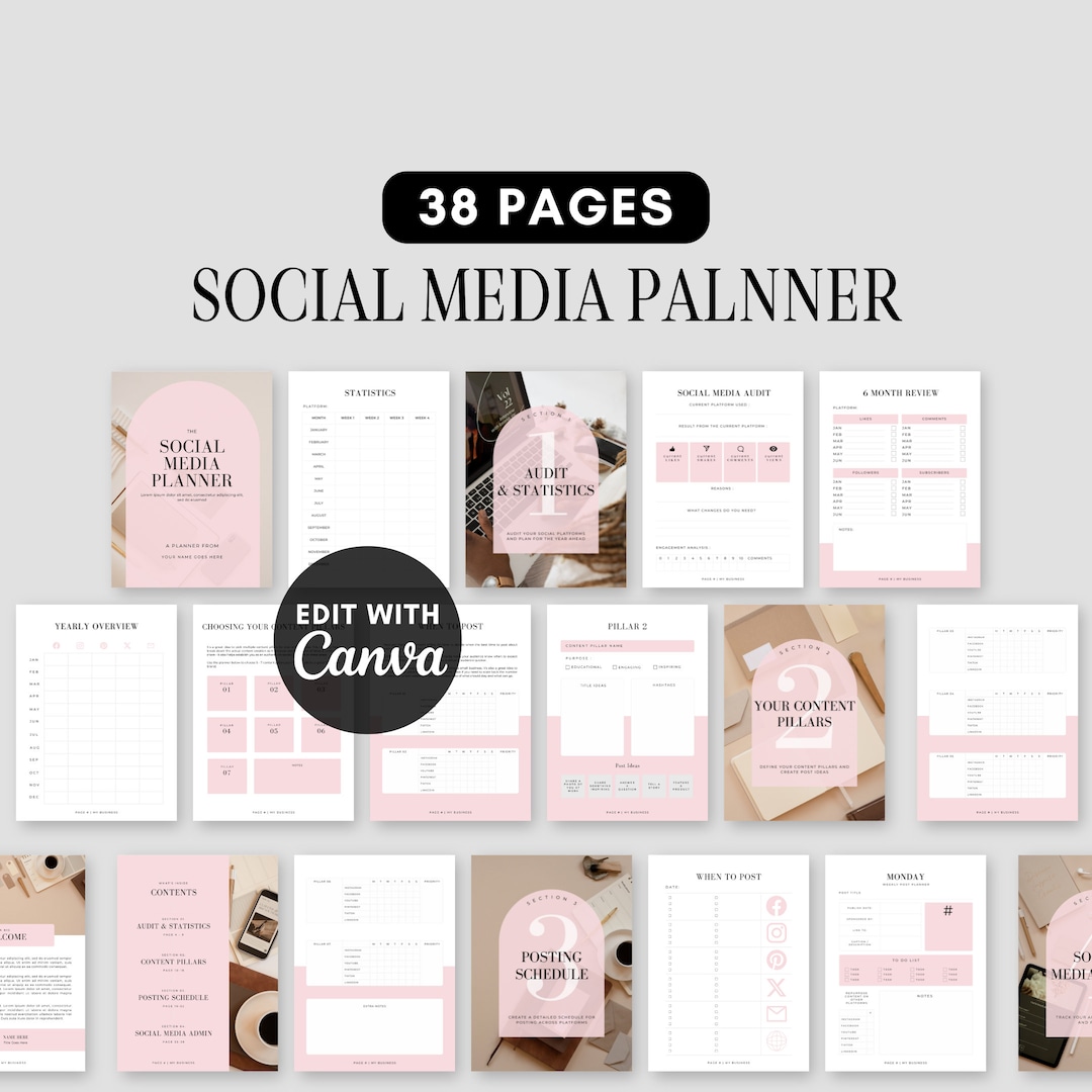Social Media Planner, Printable Marketing Content Calendar, Social ...