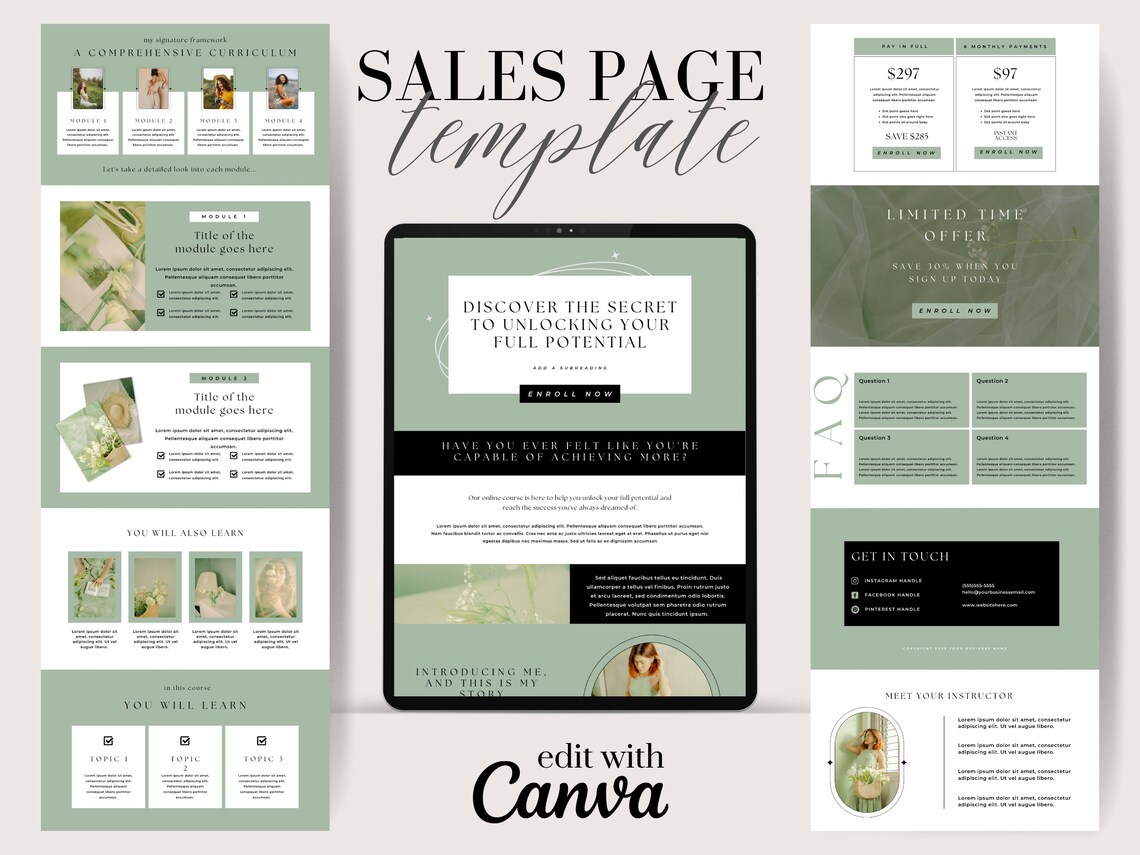 Canva Sales Page Template Coaching Course Landing Page Landing Page ...